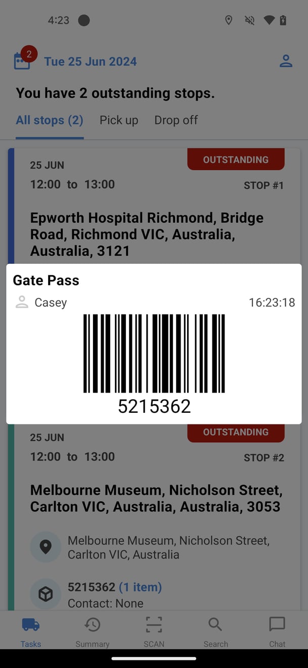 Enable Driver App Gate Pass