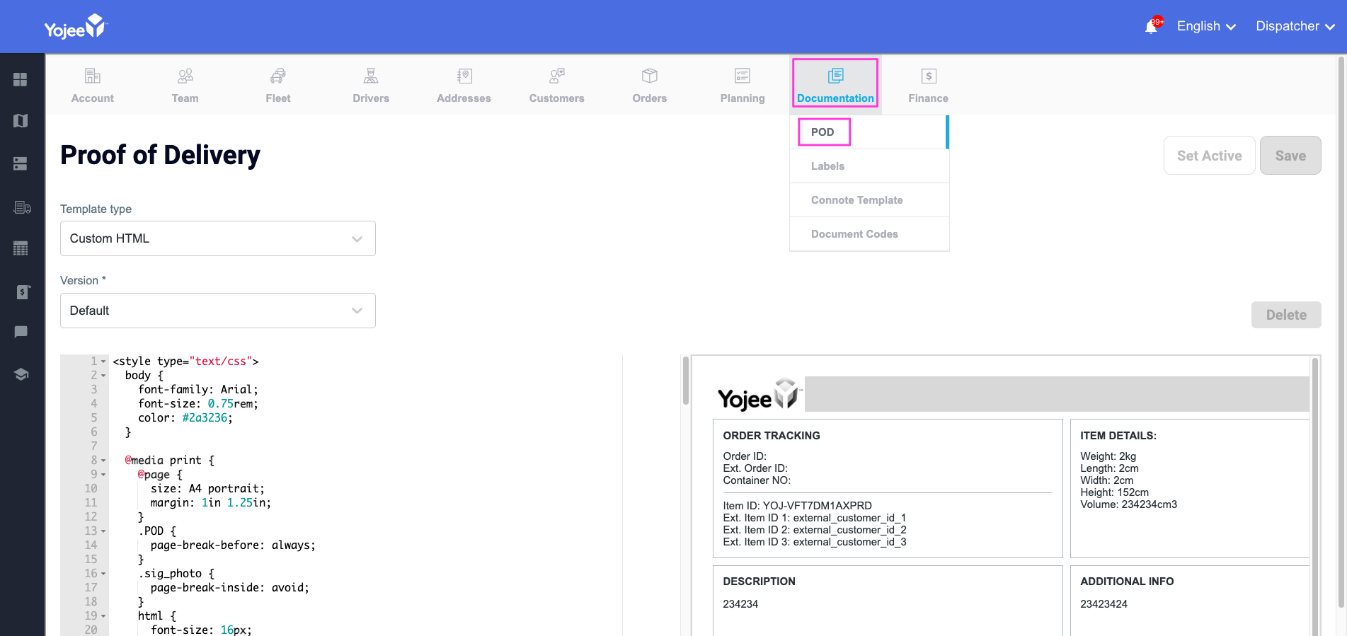 Proof of Delivery Document Customisation